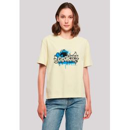 T-Shirt F4NT4STIC "Sesamstraße Cookie Fingers Graffiti" Gr. 4XL, gelb (softgelb), Damen, Obermaterial: 100% Baumwolle, Shirts, Premium Qualität, Weihnachts-Kollection