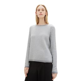 Rundhalspullover Tom Tailor Gr. XS, grau (grey offwhite structure) Damen Pullover mit Strukturmuster