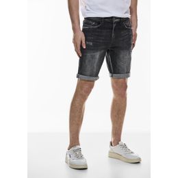 Gerade Jeans Street One MEN Gr. 38, Kurz, schwarz (schwarz random wash), Herren, Web, 98% Baumwolle, 2% Elasthan, unifarben, Jeans, 5-Pocket-Style