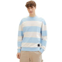 Sweatshirt Tom Tailor Denim Gr. L, blau (blue beige big stripe) Herren Sweatshirts mit Colorblocking