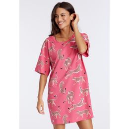 Sleepshirt Vivance Dreams, Damen, Gr. 32/34, N-Gr, pink (pink, gemustert), Single Jersey, Obermaterial: 60% Baumwolle, 40% Polyester, feminin, loose fit kurz, Rundhals, Kleider, mt Animal Alloverprint