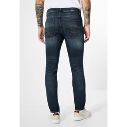 Slim-fit-Jeans Street One MEN, Herren, Gr. 29, Länge 34, blau (schwarz indigo random wash), Web, 97% Baumwolle, 3% Elasthan, unifarben, casual, knöchellang, Jeans, Middle Waist