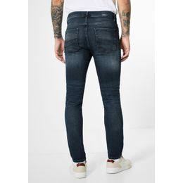 Slim-fit-Jeans Street One MEN Gr. 30, Länge 32, blau (schwarz indigo random wash), Herren, Web, 97% Baumwolle, 3% Elasthan, unifarben, Jeans, Middle Waist