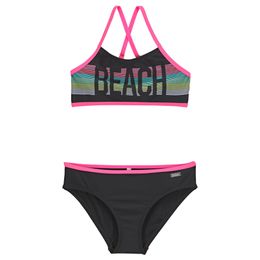 Bustier-Bikini Bench. Gr. 122/128, N-Gr, schwarz Kinder Bikini-Sets mit pinken Kontrastpaspeln