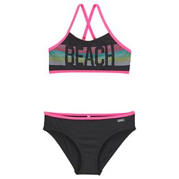 Bustier-Bikini Bench. Gr. 170/176, N-Gr, schwarz Kinder Bikini-Sets mit pinken Kontrastpaspeln