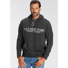 H.I.S. Sweatshirt H.I.S Gr. L (52/54), grau (anthrazit) Herren Sweatshirts bedrucktes Design, mit Kapuze und Kordel, aus Baumwollmischung