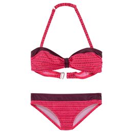 Bandeau-Bikini Buffalo Gr. 146/152, N-Gr, pink (pink, bedruckt) Kinder Bikini-Sets mit Kontrasteinsätzen