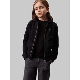 Sweatjacke Calvin Klein Jeans "MINI HERO FLOCK ZIP-THROUGH" Gr. 10 (140), schwarz (ck black) Jungen Sweatjacken für Kinder bis 16 Jahre und Markenlabel