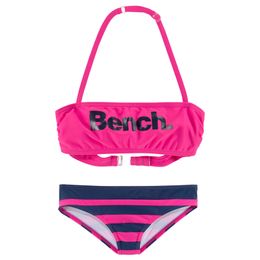 Bandeau-Bikini Bench. Gr. 134/140, N-Gr, bunt (pink, marine), Kinder, Polyamid, Bikini-Sets, mit großem Logoprint