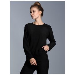 Strickfleece-Pullover TRIGEMA "TRIGEMA Fleece–Rundhalsshirt" Gr. L, schwarz, Damen, 100% Polyester, Pullover