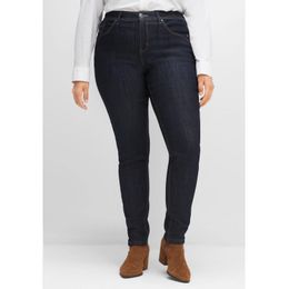 Stretch-Jeans sheego "Große Größen" Gr. 40, Normalgrößen, blau (blue black denim) Damen Jeans »Die Schmale« mit zweifarbigen Kontrastnähten