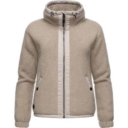 Sweatjacke Ragwear "Nordicka" Gr. 4XL (48), weiß (bone) Damen Sweatjacken Sportliche Kapuzenjacke mit Kunstleder-Elementen