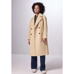 Langmantel STREET ONE STUDIO, Damen, Gr. 44, beige (sunstone beige meliert), Stoff, 90% Polyester, 10% Viskose, unifarben, oversize lang, V-Ausschnitt, abgesteppt, M&auml;ntel, aus softem Materialmix