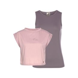 Yoga & Relax Shirt OCEAN SPORTSWEAR "Soulwear - 2-tlg. Yoga Shirt & Top" Gr. 46, bunt (rose, mauve (set aus nachhaltigem material)), Damen, Obermaterial: 92% Polyester, 8% Elasthan. Oberes Obermaterial: 65% Polyester, 35% Viskose, Shirts, Kurzarm, sportlicher Stil, mit Print, Rundhalsausschnitt