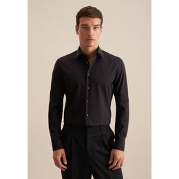 Businesshemd Seidensticker "Slim", Herren, Gr. XS (36), verlängerte Ärmellängen, schwarz, 100% Baumwolle, unifarben, slim fit, Extra verlängerter Arm 2-Knopf-Manschette, Hemden, Slim Extra langer Arm Kentkragen Uni