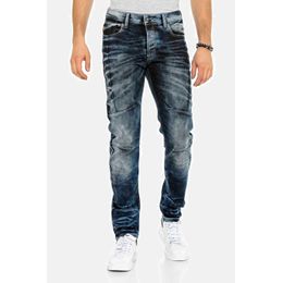 Cipo & Baxx Tapered-fit-Jeans CIPO & BAXX "Jeans", Herren, Gr. 29, L&auml;nge 32, blau, 98% Baumwolle, 2% Elasthan, unifarben, Basic, gerade, unten schmal lang, Jeans, mit cooler Waschung und Ziern&auml;hten, CD-286