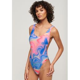 Badeanzug Superdry "PRINT SCOOP BACK SWIMSUIT" Gr. XL, N-Gr, bunt (multi marble) Damen Badeanzüge