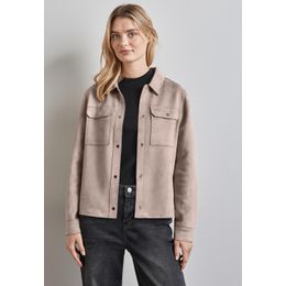 Kurzjacke Street One, Damen, Gr. 44, beige (light mocha beige), Stoff, 94% Polyester, 6% Elasthan, unifarben, casual, gerade normal, V-Ausschnitt, Langarm Bündchen, Jacken, mit Knopfleiste