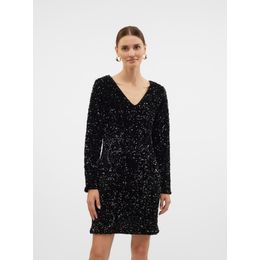 Véro Moda Partykleid VERO MODA "VMBELLA LS SHORT 2-WAY DRESS JRS" Gr. M (38), N-Gr, schwarz (black detail:black sequins) Damen Kleider mit Glitzer Pailletten