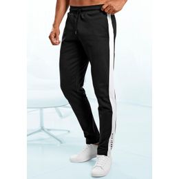 H.I.S. Sweathose H.I.S Gr. S (44/46), N-Gr, schwarz, Herren, angeraute Sweatware, Obermaterial: 60% Baumwolle, 40% Polyester, Hosen, seitlicher Streifen mit Logodruck