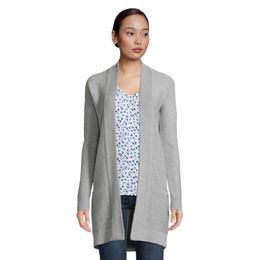 Longstrickjacke Tom Tailor Gr. L (40), grau (silver grey melange) Damen Strickjacken Longstrickjacke Strickjacke aus Rippstrick mit aufgesetzten Taschen