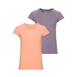 Funktionsshirt FAYN SPORTS "Double Pack Essential" Gr. 40, orange (koralle, staublila) Damen Shirts Kurzarm, Rundhalsausschnitt, aus Polyester und Elasthan