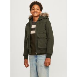 Jack & Jones Outdoorjacke JACK & JONES JUNIOR "JJECONSTRUCT DETACHABLE FUR BOMBER JNR" Gr. 128, grün (rosin) Jungen Jacken