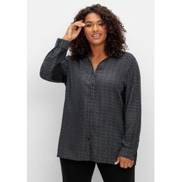 Druckbluse sheego "Große Größen" Gr. 40, schwarz (schwarz gemustert) Damen Blusen mit Print und elastischen Einsätzen