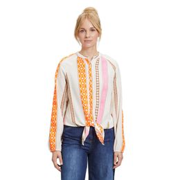 Schlupfbluse Cartoon "Cartoon Oversize-Bluse mit Schleifenknoten", Damen, Gr. 42, orange (nature, orange), Obermaterial: 56% Baumwolle, 28% Viskose, 16% Polyester., casual, lässig geschnitten normal, V-Ausschnitt, Langarm, Blusen