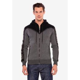 Cipo & Baxx Sweatjacke CIPO & BAXX "Sweatjacke", Herren, Gr. L, grau (anthrazit), 70% Baumwolle;30% Polyester, unifarben, casual, regular fit normal, Sweatjacken, mit praktischen Kapuze, CL381