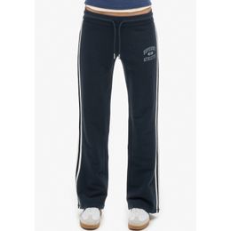 Sweathose Superdry "ATHLETIC STRIPE FLARE JOGGER" Gr. S, N-Gr, blau (eclipse navy), Damen, Sweatware, Obermaterial: 100% Baumwolle, unifarben, Hosen, Jogginghose mit Streifen und Schlag