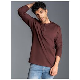 Longsleeve TRIGEMA "TRIGEMA Langarmshirt mit Knopfleiste", Herren, Gr. XXL, braun (kastanie), 100% Baumwolle, casual, Langarm, Shirts