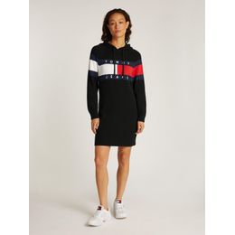 Sweatkleid Tommy Jeans CURVE "TJW FLAG HOOD SWEATER DRESS EXT" Gr. XXXL (46), N-Gr, schwarz (black) Damen Kleider in Großen Größen, Kapuze, Logo-Flag