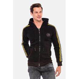 Cipo & Baxx Sweatjacke CIPO & BAXX "Sweatjacke", Herren, Gr. L, schwarz, 70% Baumwolle;30% Polyester, unifarben, casual, regular fit normal, Sweatjacken, mit Reißverschluss, CL363