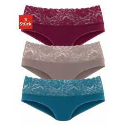 Slip Vivance, Damen, Gr. 36/38, bunt (taupe, petrol, bordeaux), Single Jersey, Obermaterial: 95% Baumwolle, 5% Elasthan. Spitze: 93% Polyamid, 7% Elasthan (LYCRA), unifarben, bequem, Unterhosen, aus elastischer Baumwolle mit floraler Spitze