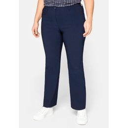 Stretch-Hose sheego "Große Größen" Gr. 20, Kurzgrößen, blau (marine) Damen Hosen »Die Bootcut« mit schmalem Bund