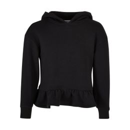 Kapuzensweatshirt Urban Classics "Urban Classics Damen Girls Organic Volants Hoody" Gr. 110/116, schwarz Mädchen Sweatshirts