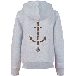 Kapuzenpullover F4NT4STIC "North Anker Knut & Jan Hamburg" Gr. 134/140, grau (heather grey) Mädchen Pullover Print