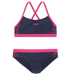 Bustier-Bikini Bench. Gr. 170/176, N-Gr, bunt (pink, marine), Kinder, Polyamid, unifarben mit Farbeinsatz, Bikini-Sets, mit geometrische bedruckten Einsätzen