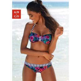 Bandeau-Bikini-Top Venice Beach "Summer" Gr. 36, Cup C/D, blau (marine, bedruckt) Damen Bikini-Oberteile mit kontrastfarbener Schlaufe