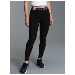 Leggings TRIGEMA "TRIGEMA Sportleggings mit Elastikbund" Gr. L, US-Größen, schwarz, Damen, 85% Polyester, 15% Elastan, Hosen