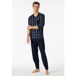 Pyjama Schiesser ""Comfort Nightwear"" Gr. 64 (6XL), blau (804-nachtblau) Herren Homewear-Sets mit klassischem Karo-Muster und aufgesetzter Brusttasche