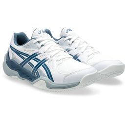 Hallenschuh asics "GEL-POWERBREAK GS" Gr. 32,5, blau (white/vintage indigo) Schuhe für Hallensport