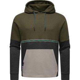 Hoodie Ragwear "Blocky Hoody" Gr. M (50), grün (olivgrün) Herren Sweatshirts Sportlicher Kapuzenpullover mit Blockstreifen