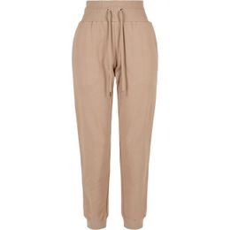 Jogginghose Urban Classics "Urban Classics Damen Ladies Organic High Waist Sweat Pants" Gr. 4XL, US-Größen, grau (softtaupe) Damen Hosen