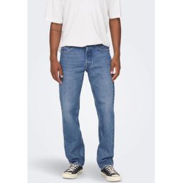 Only & Sons Regular-fit-Jeans ONLY & SONS "ONSEDGE STRAIGHT BROMO 0017 DOT DNM NOOS", Herren, Gr. 30, Länge 30, blau (medium blau), Denim/Jeans, Obermaterial: 100% Baumwolle, Abriebeffekte, modisch, regular fit, Jeans