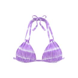 Triangel-Bikini-Top s.Oliver "Enja" Gr. 40, Cup C/D, lila (lila, weiß) Damen Bikini-Oberteile mit Batikdruck