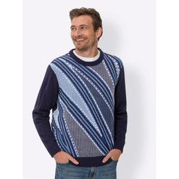 Rundhalspullover CLASSIC "Rundhals-Pullover" Gr. 48, blau (royalblau, gemustert) Herren Pullover