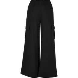 Cargohose Urban Classics "Urban Classics Damen Ladies Highwaist Wide Leg Cargo Terry Pants", Damen, Gr. 5XL, US-Größen, schwarz, 65% Baumwolle, 35% Polyester, unifarben, loose fit, Hosen