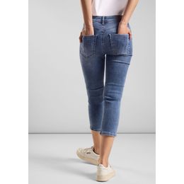 3/4-Jeans Street One Gr. 24, Länge 20, blau (mid blue random wash) Damen Jeans High Waist